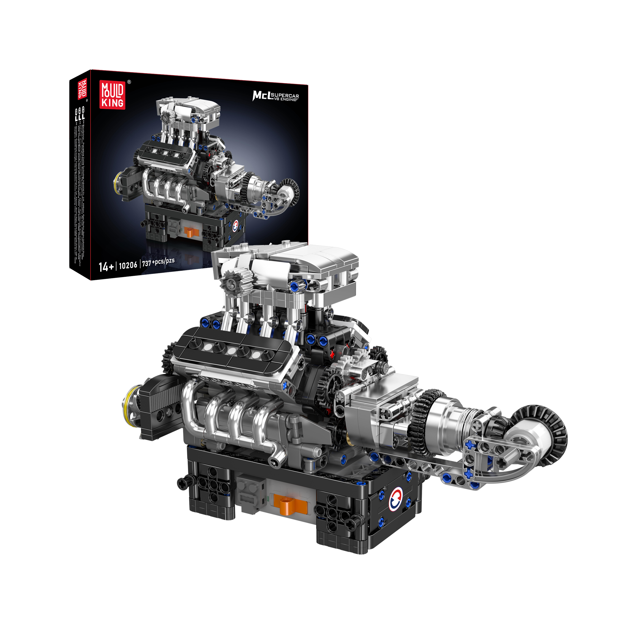 Mould King 10206 Turbocharged V8 Engine Building Set | 737 Pcs – Mould ...